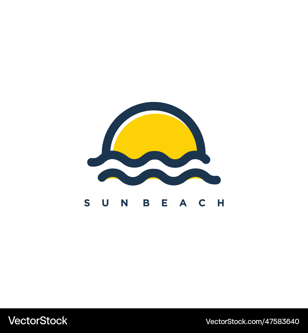 Sun beach logo with modern simple line art style Vector Image