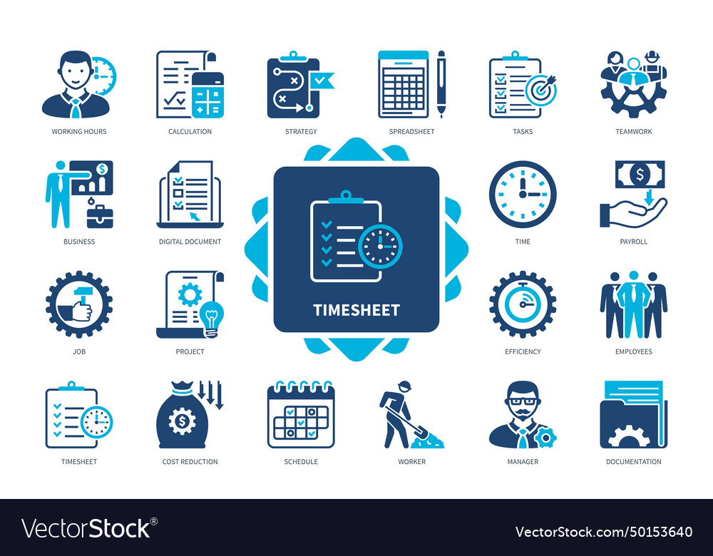 Timesheet solid icon set Royalty Free Vector Image Timesheet solid icon set Royalty Free Vector Image