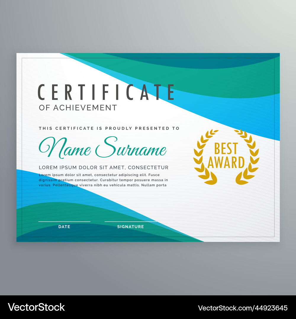 Abstract blue wave certificate of achievement Vector Image