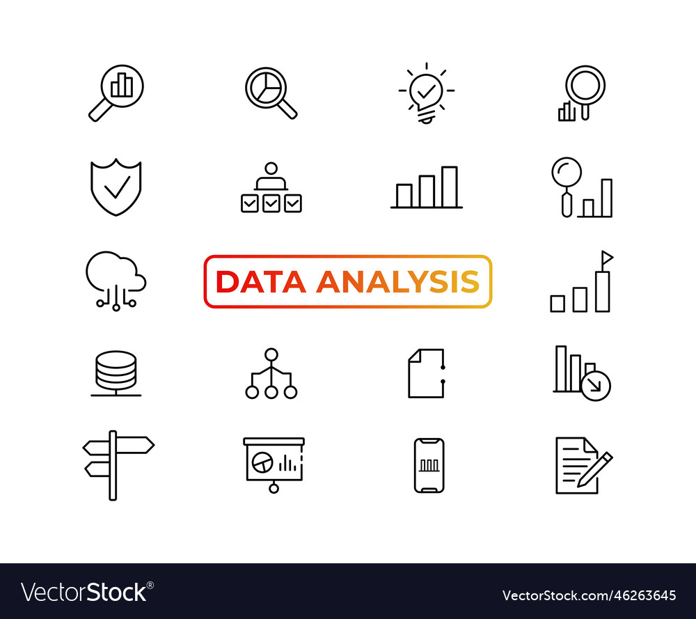 Big data analysis thin line icon set data Vector Image