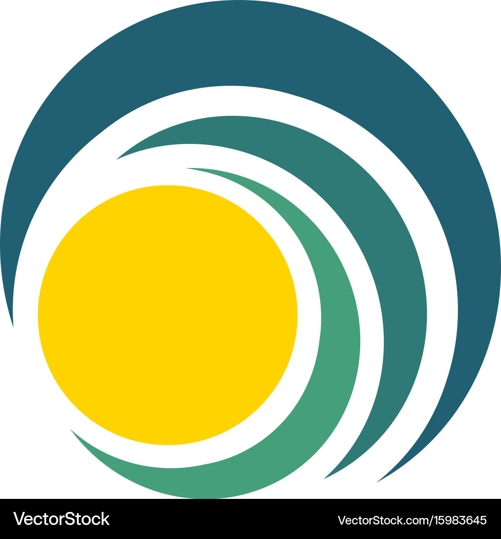 Blue wave and yellow sun sunset sunrise Royalty Free Vector