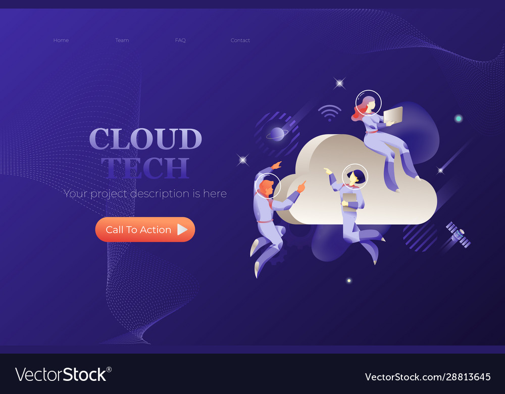 Cloud tech web page design template Royalty Free Vector