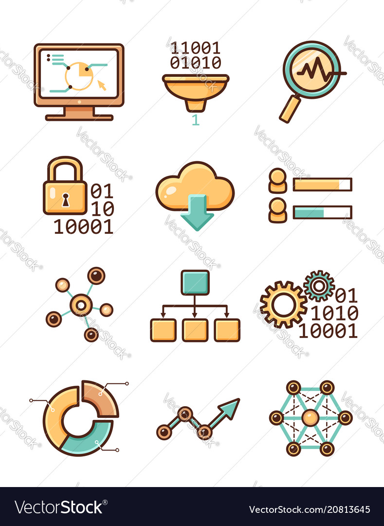 Data analytic icons set Royalty Free Vector Image