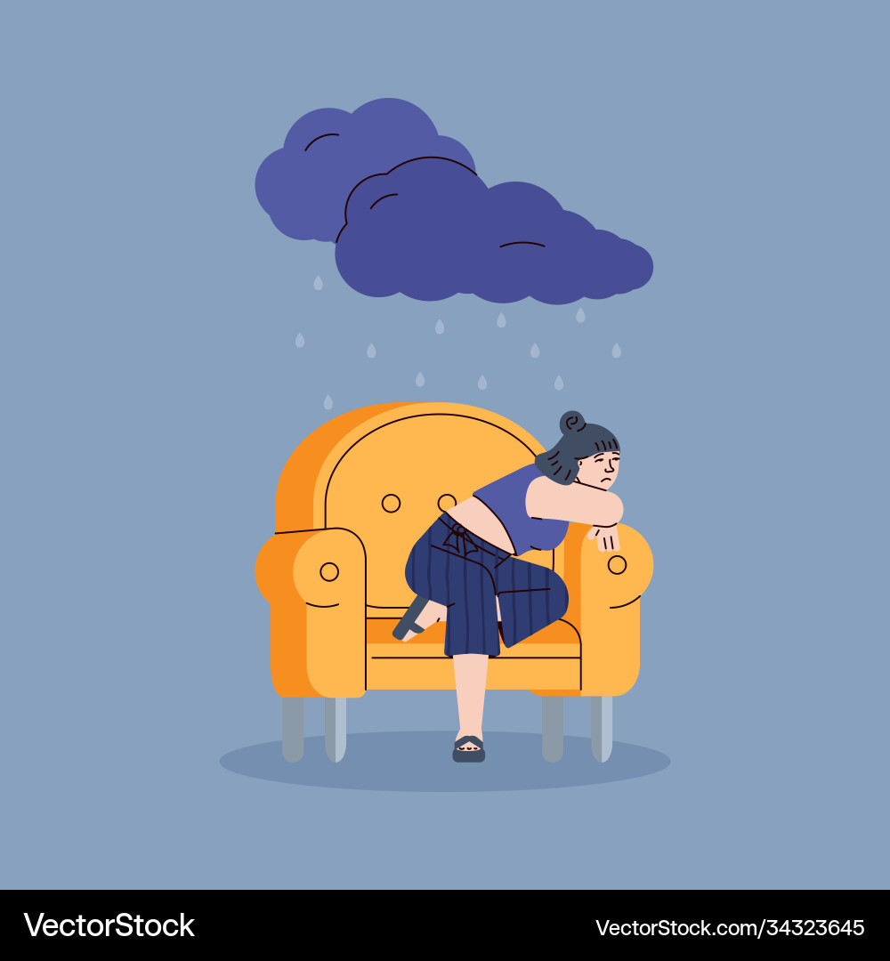 Depressed sad young woman sitting alone Royalty Free Vector