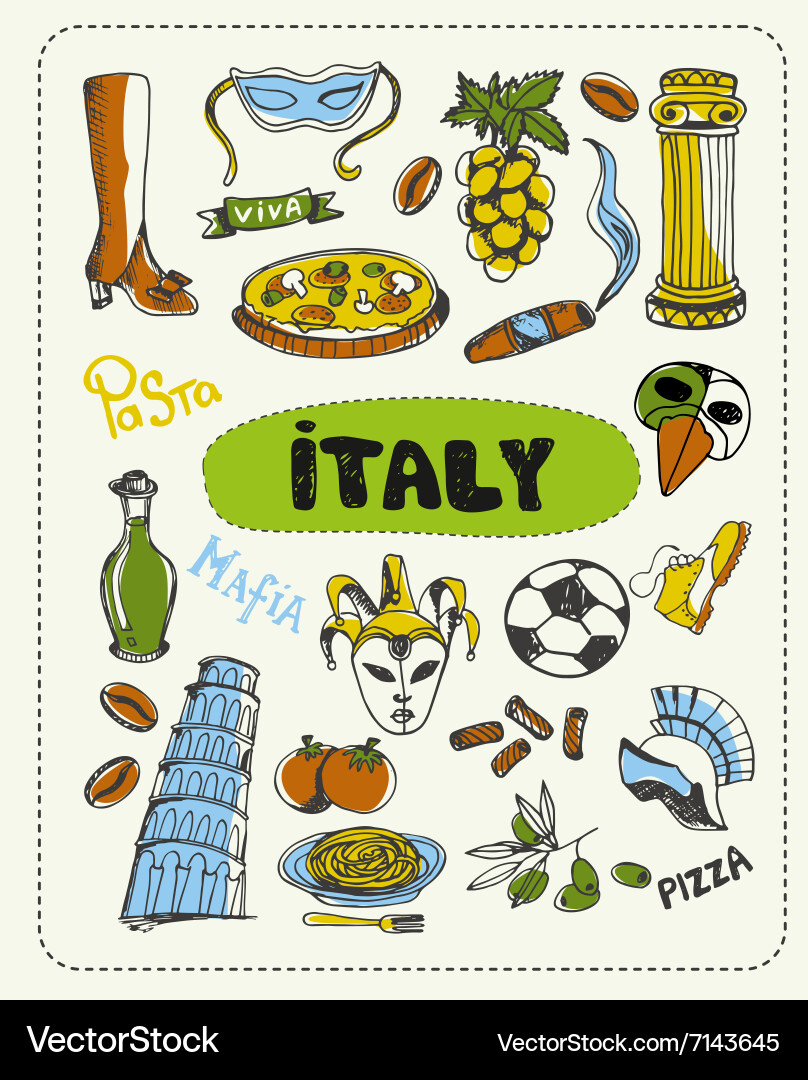 Doodle about italy Royalty Free Vector Image - VectorStock