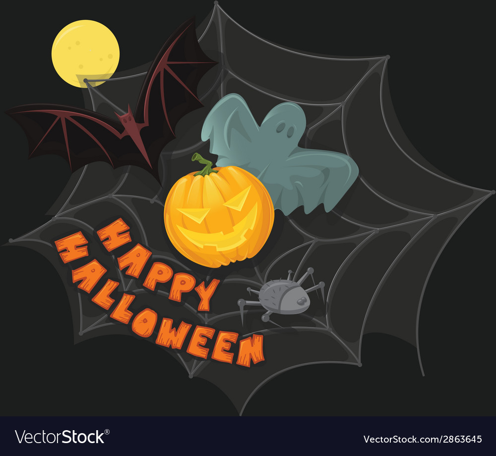 Happy halloween poster with pumpkin bat ghost Vector Image