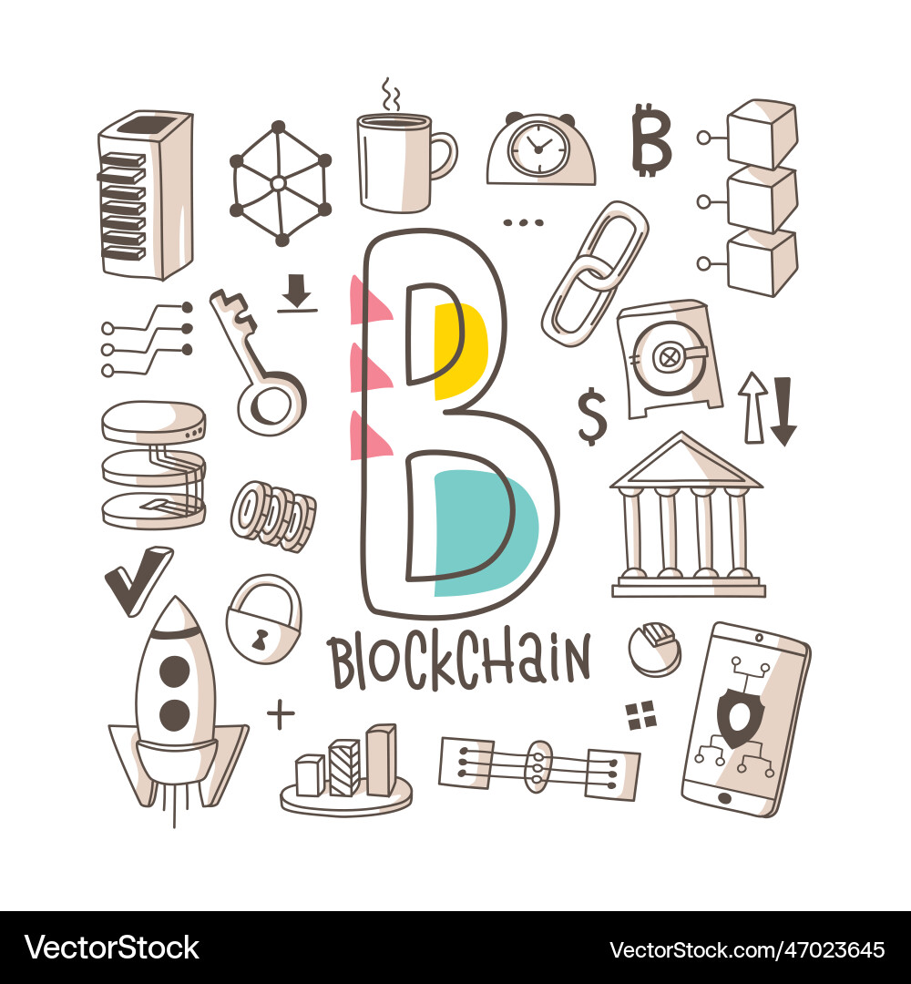 Letter b - blockchain cute alphabet series Vector Image