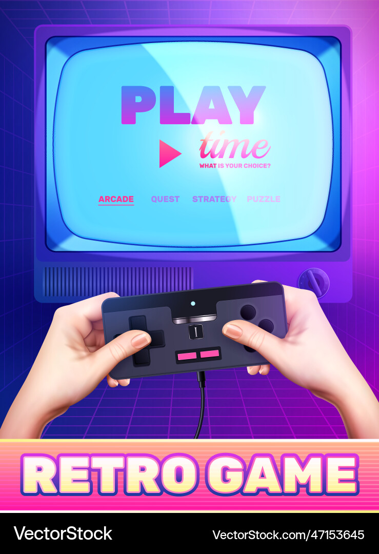 Realistic retro game composition Royalty Free Vector Image
