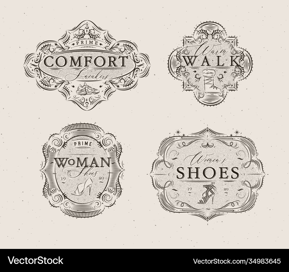 Shoes labels vintage beige Royalty Free Vector Image