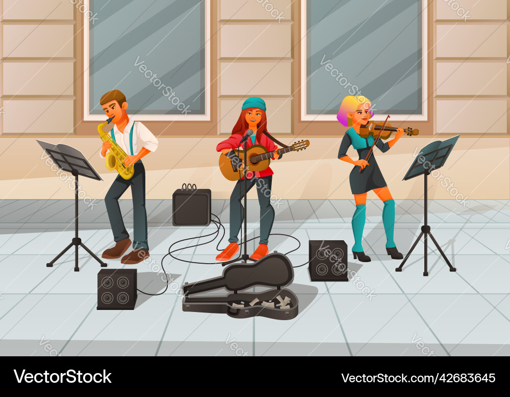 Street music band composition Royalty Free Vector Image