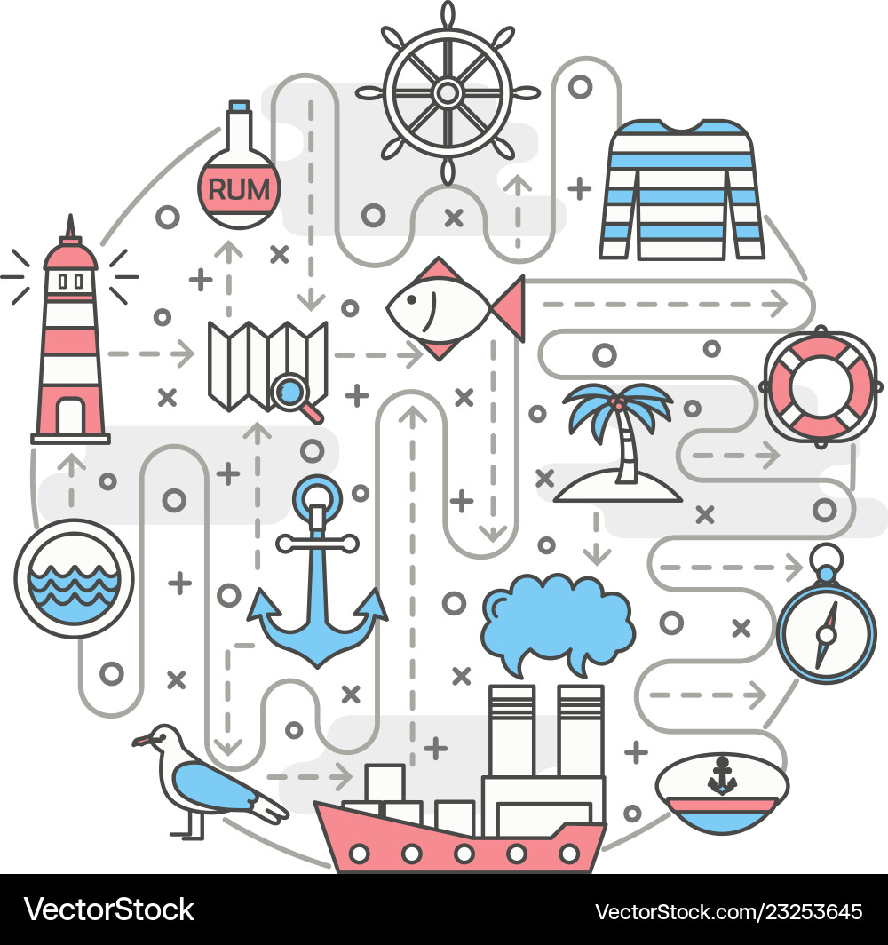 Thin line art sailor poster banner template Vector Image