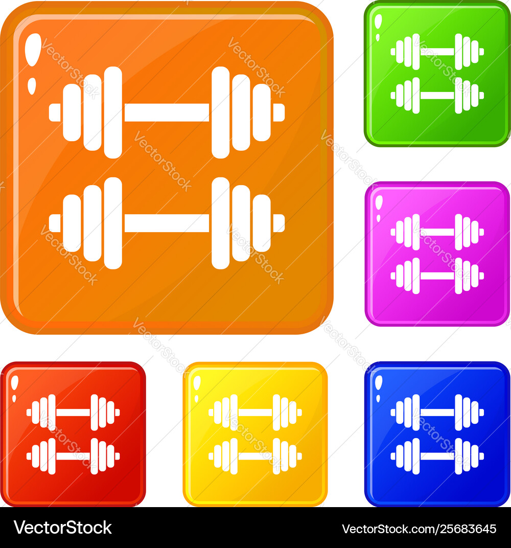 Two dumbbells icons set color Royalty Free Vector Image