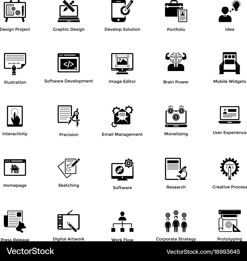 Web and graphic designing glyph icons set 5 Vector Image