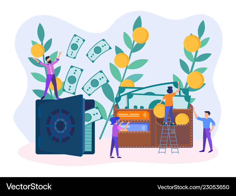 Afe with dollars wallet banknotes coins Royalty Free Vector