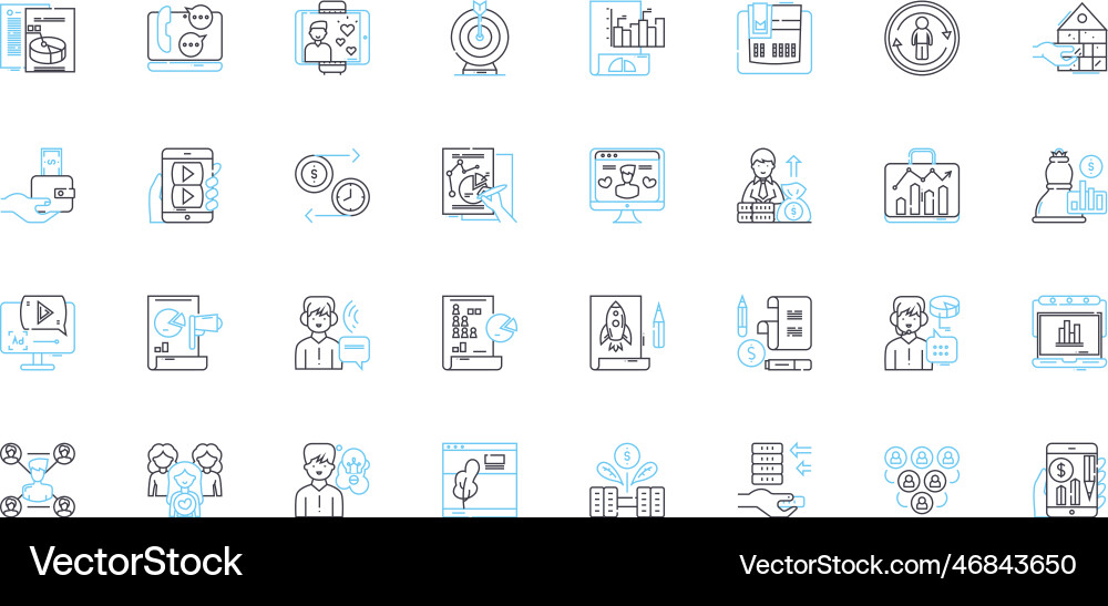 Internet media linear icons set streaming viral Vector Image