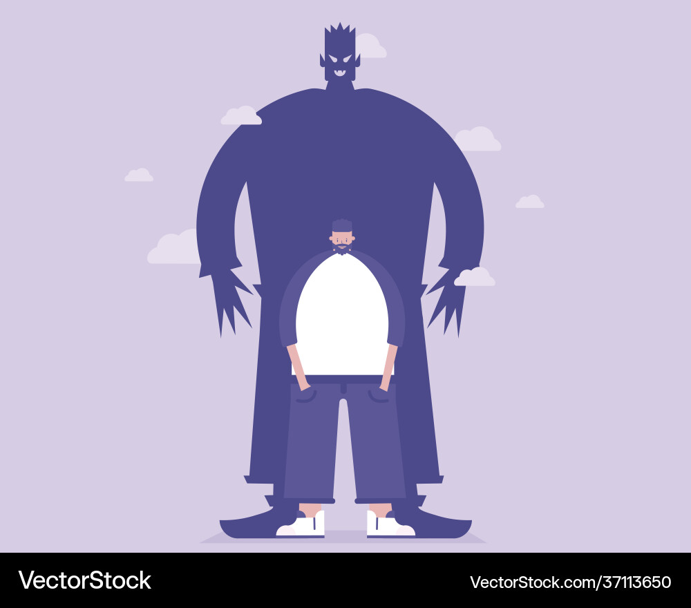 Man afraid inner fear is like demon Royalty Free Vector