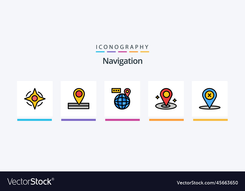 Navigation line filled 5 icon pack including gps Vector Image