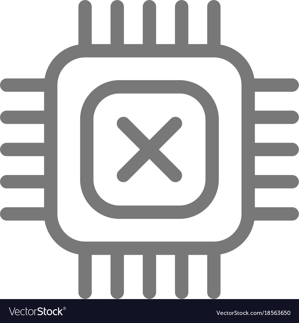 Simple computer micro chip and processor line icon