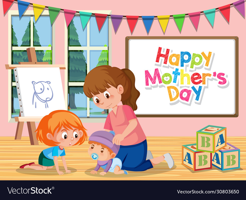 Template Design For Happy Mothers Day With Mom Vector Image