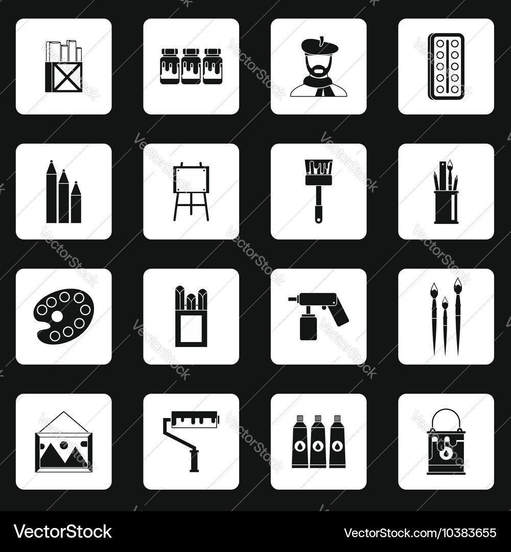 Artist studio icons set simple style Royalty Free Vector