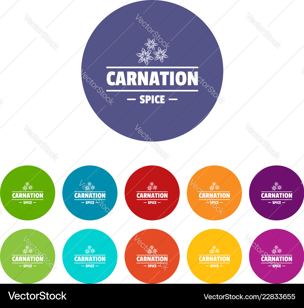 Carnation spice icons set color Royalty Free Vector Image