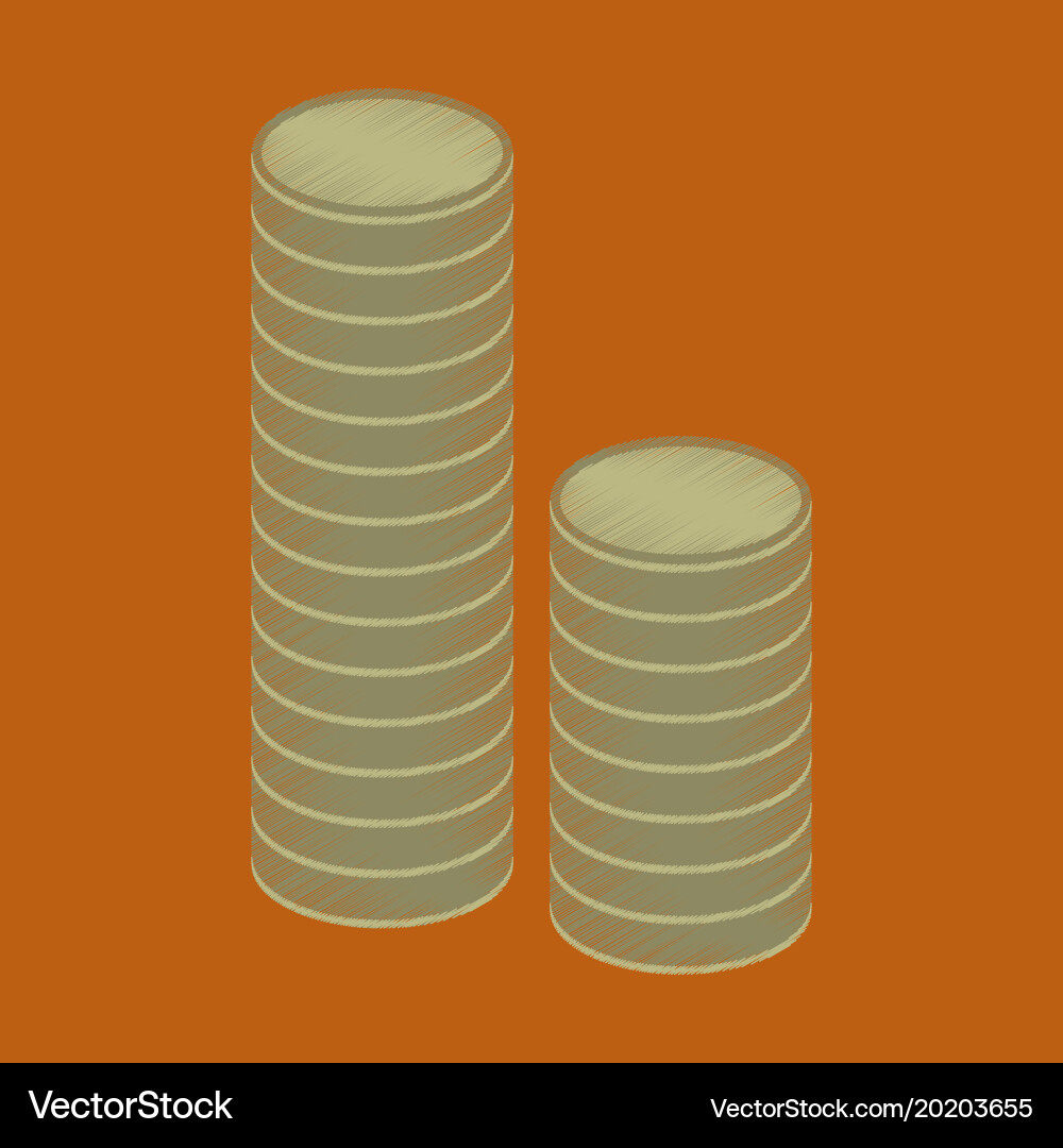 Flat shading style icon stacks of coins Royalty Free Vector