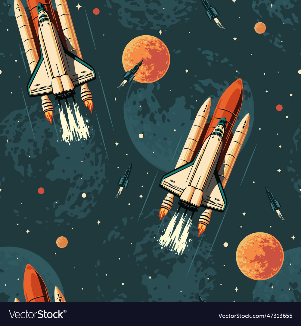 Flying spaceships colorful pattern seamless Vector Image