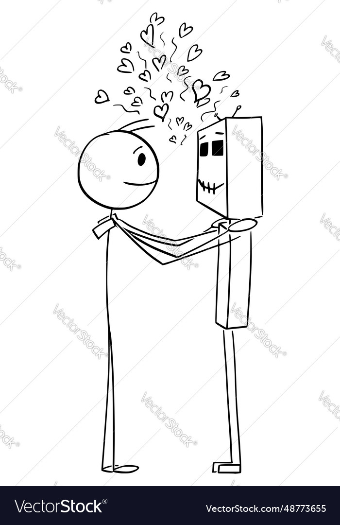 Human hugs friendly robot technology Royalty Free Vector