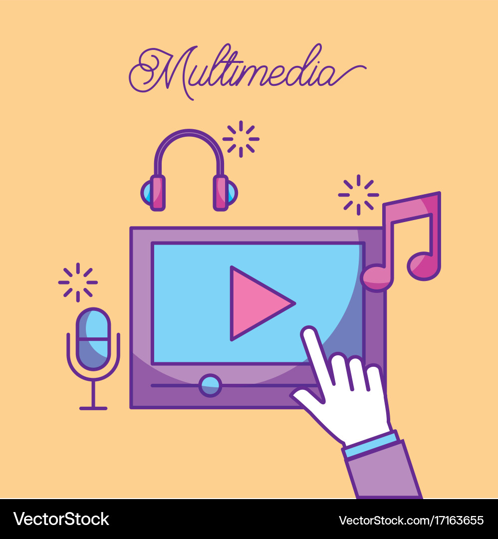 Multimedia hand touch screen play button music Vector Image