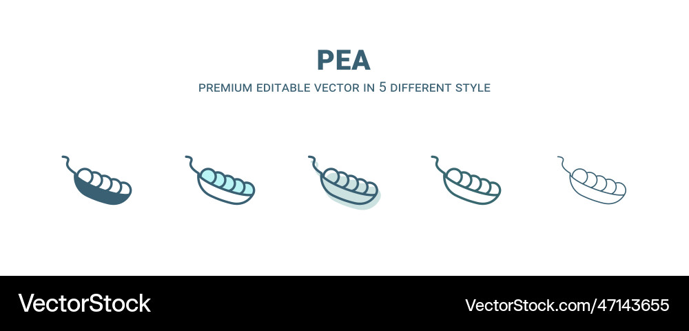Pea icon in 5 different style outline filled two Vector Image