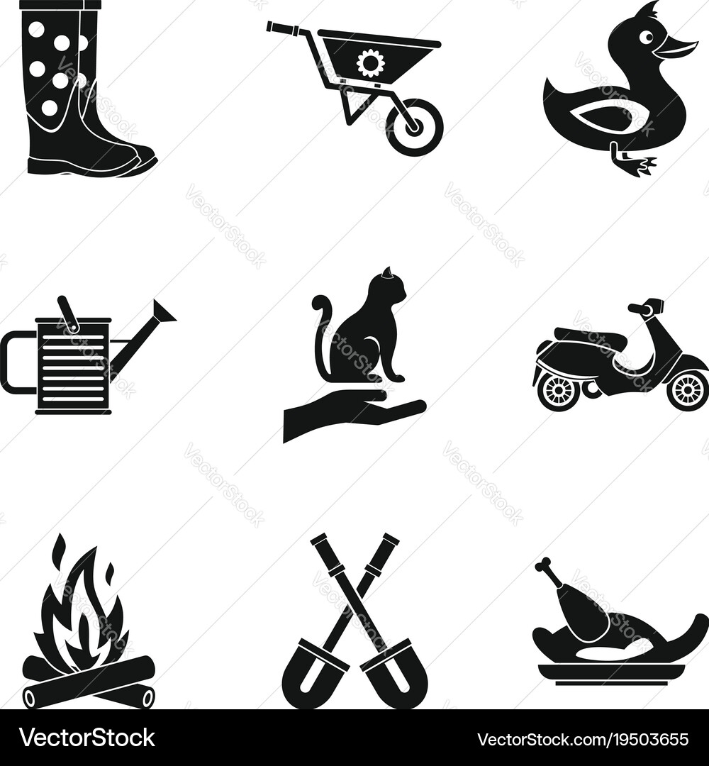 Peasant farm icons set simple style Royalty Free Vector