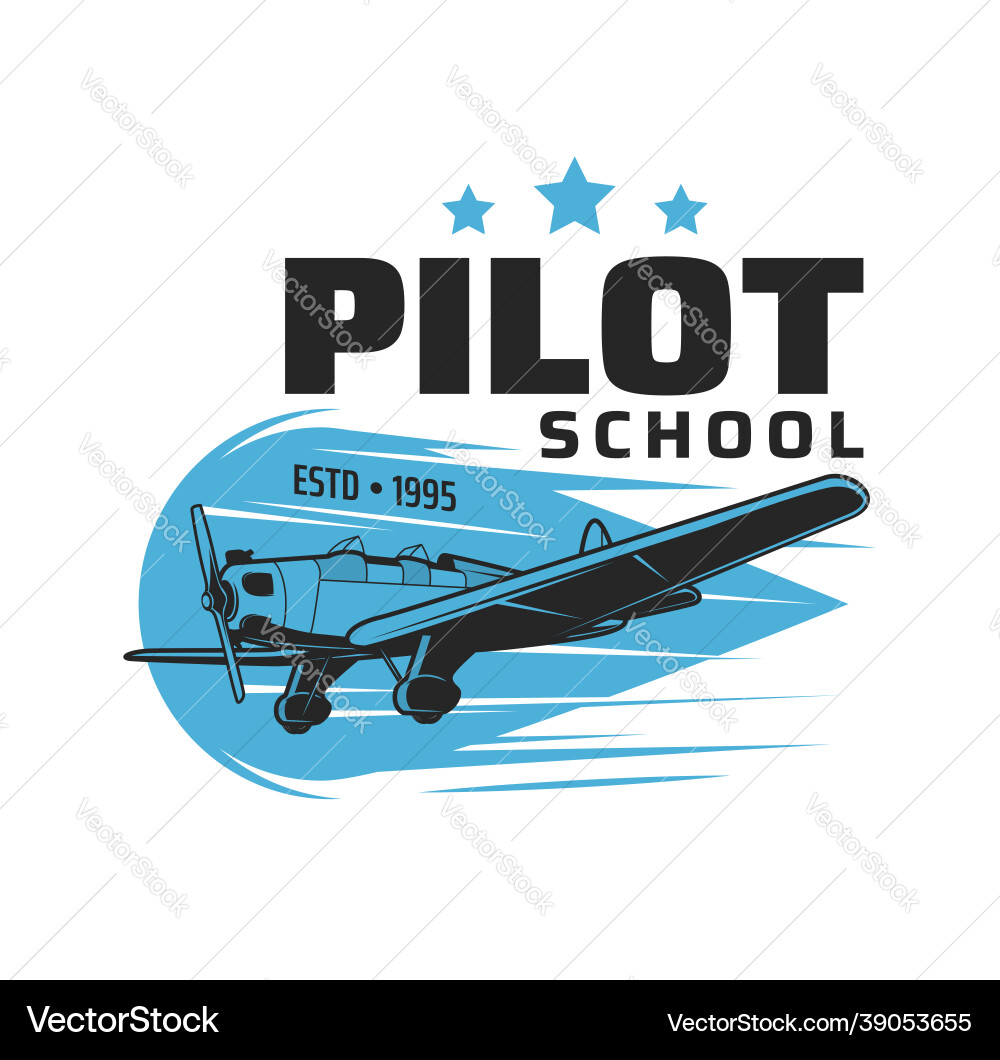 Pilot school icon vintage plane flying in sky Vector Image