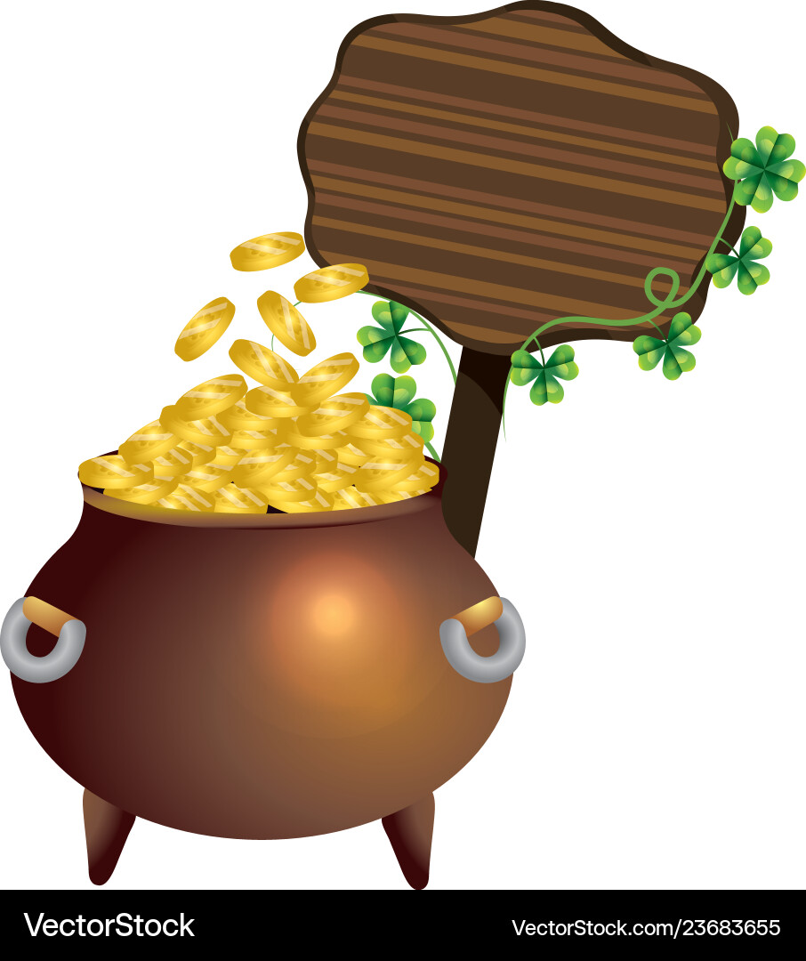Pot gold clover and sign Royalty Free Vector Image