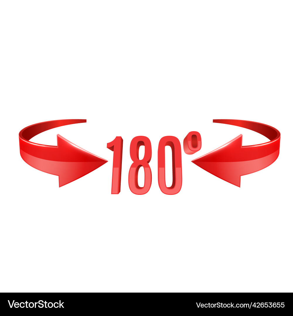 Red glossy 3d curve arrows and 180 degrees sing Vector Image
