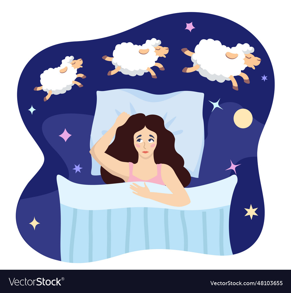 Young woman lying in bed counting sheep cant sleep