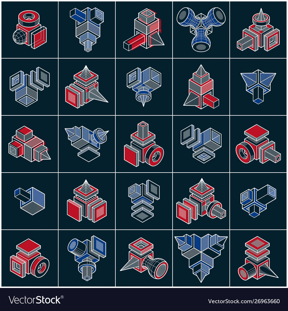 Abstract constructions set dimensional designs Vector Image