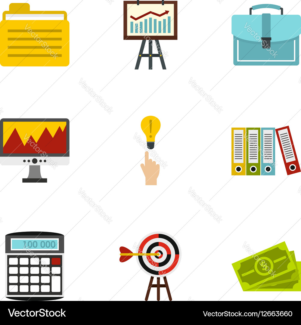 Business icons set flat style Royalty Free Vector Image