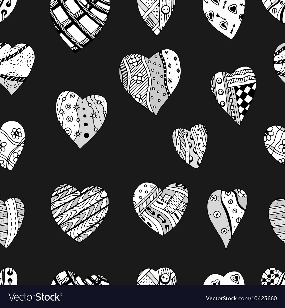 Hand drawn black and white love heart pattern Vector Image