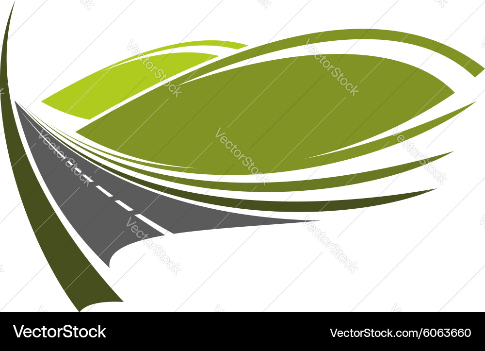 Mountain road passes through valley with hills Vector Image