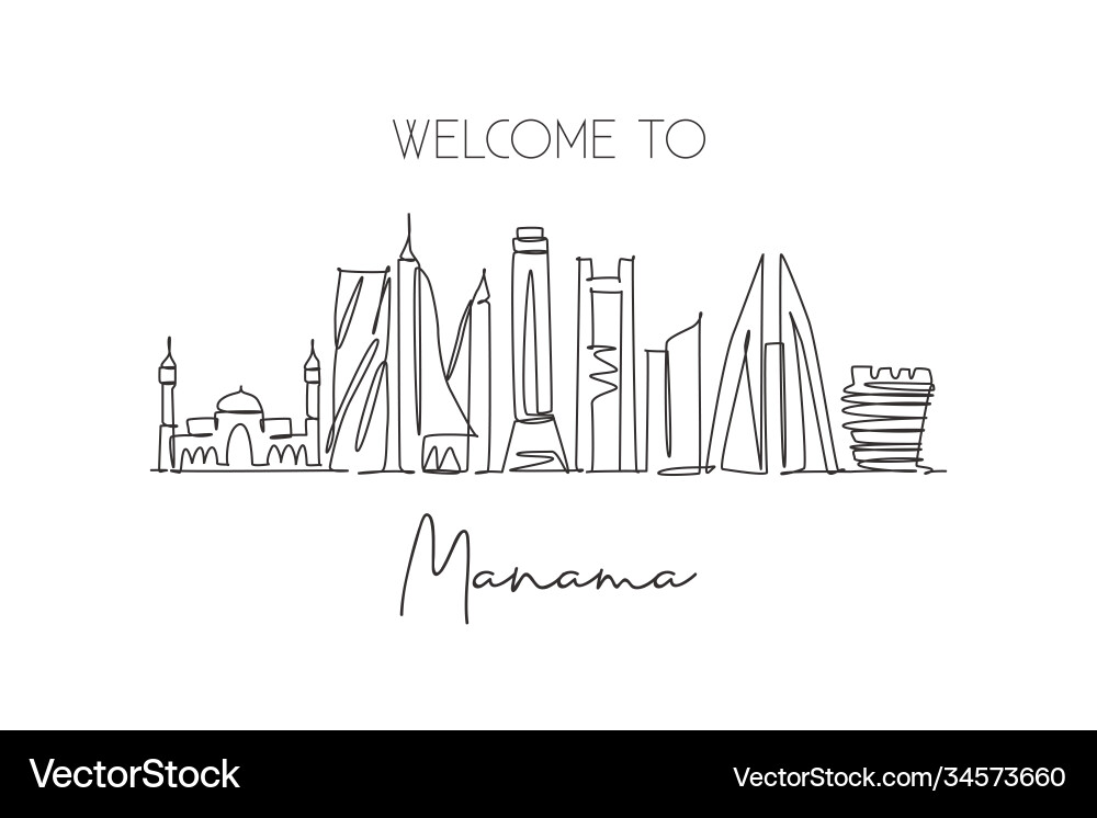 One continuous line drawing manama city skyline Vector Image