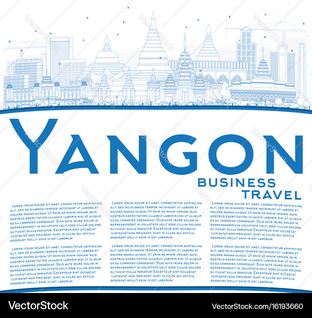 Outline yangon skyline with blue buildings Vector Image