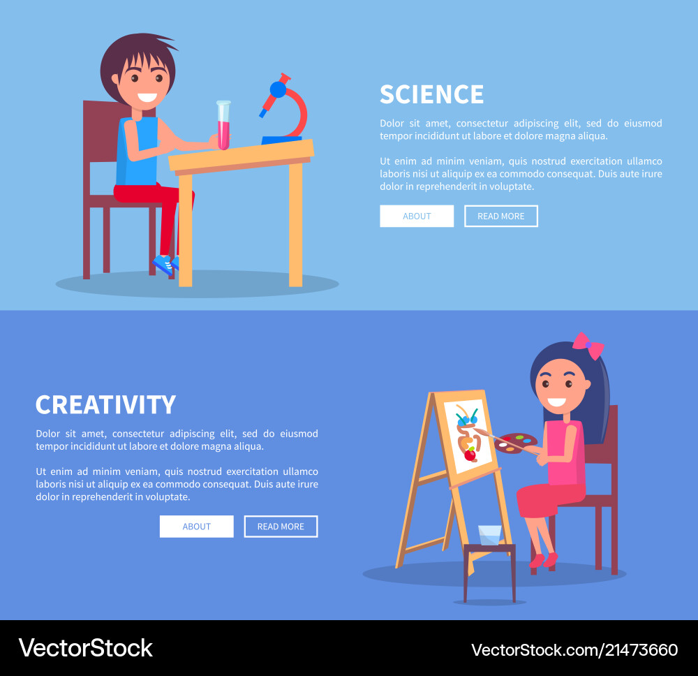 Science creativity posters set with girl and boy Vector Image