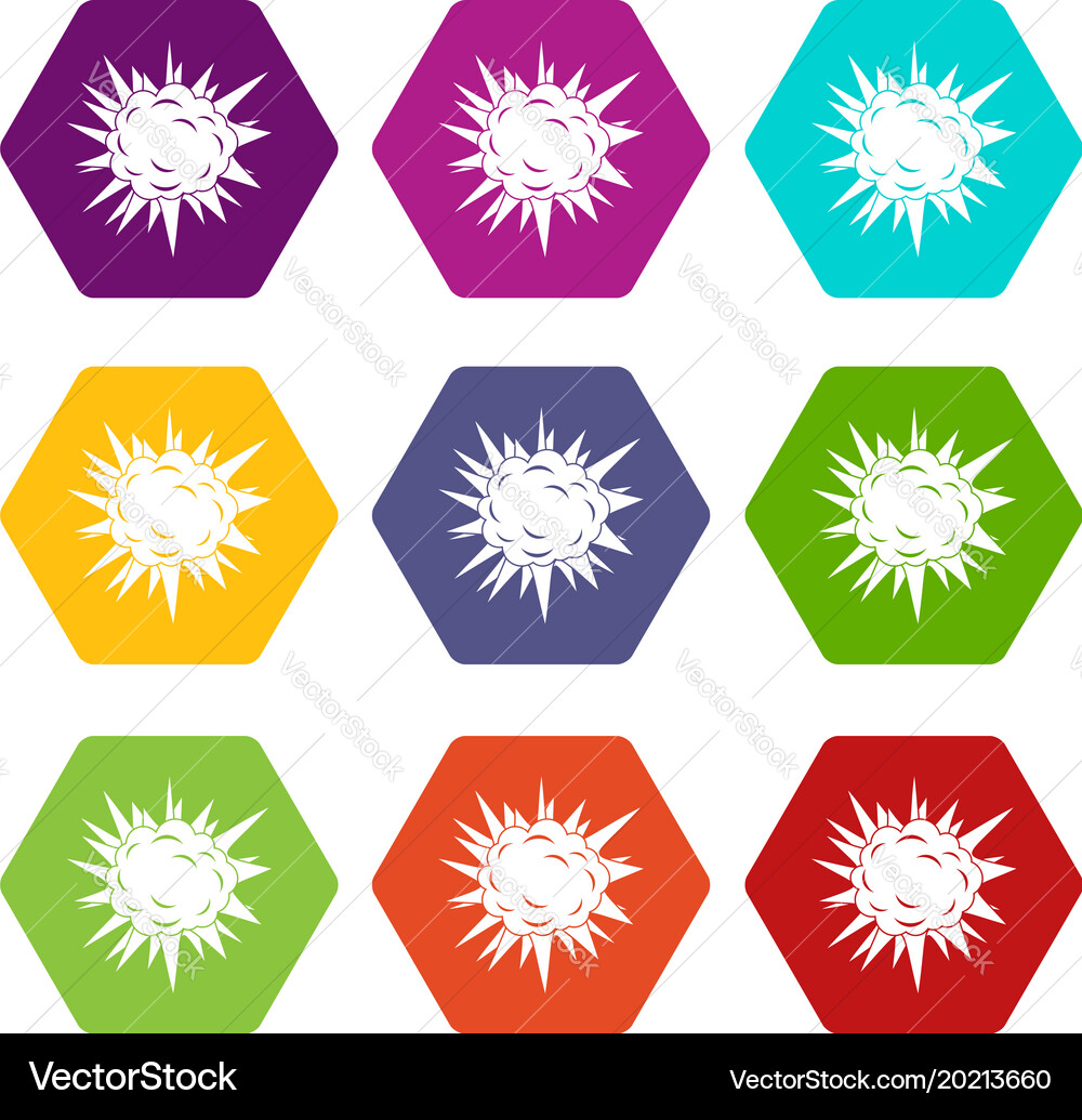 Terrible explosion icon set color hexahedron Vector Image