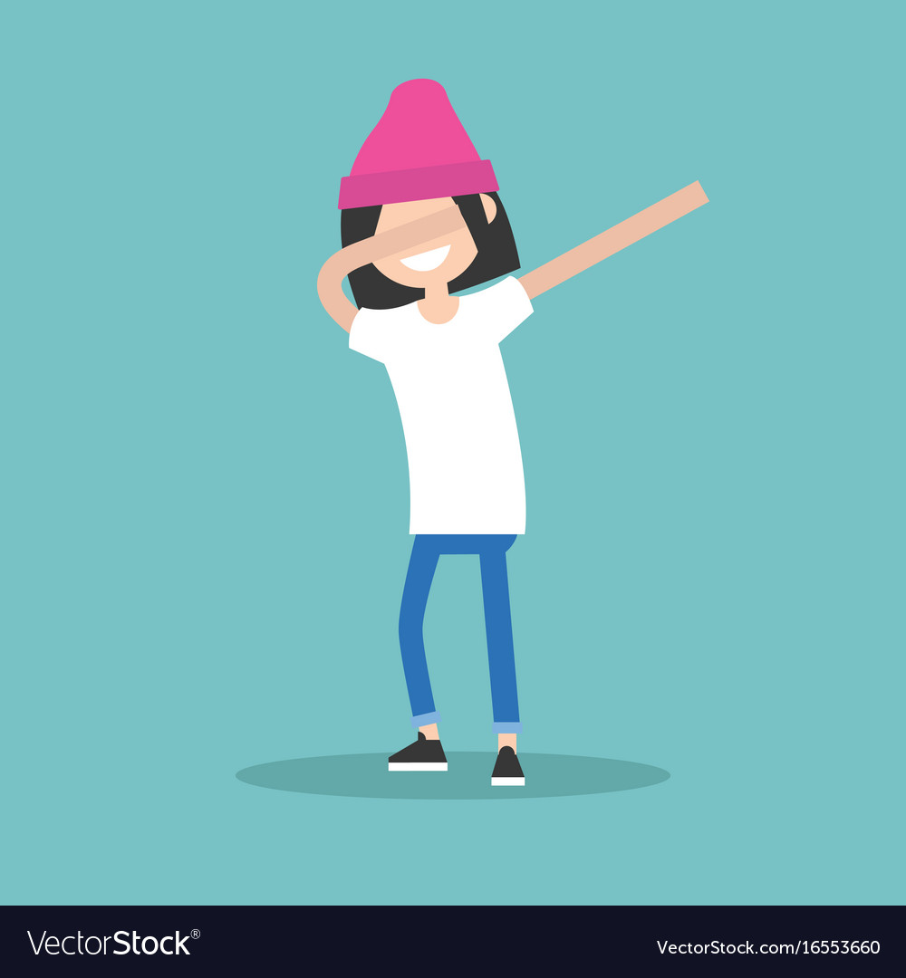 Young Female Character Making Dab Dance Flat Vector Image