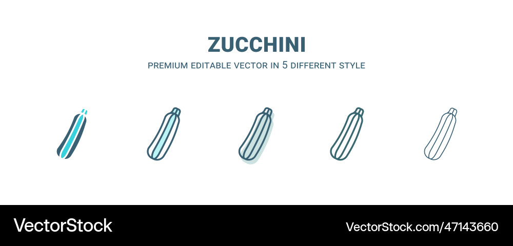 Zucchini icon in 5 different style outline filled Vector Image