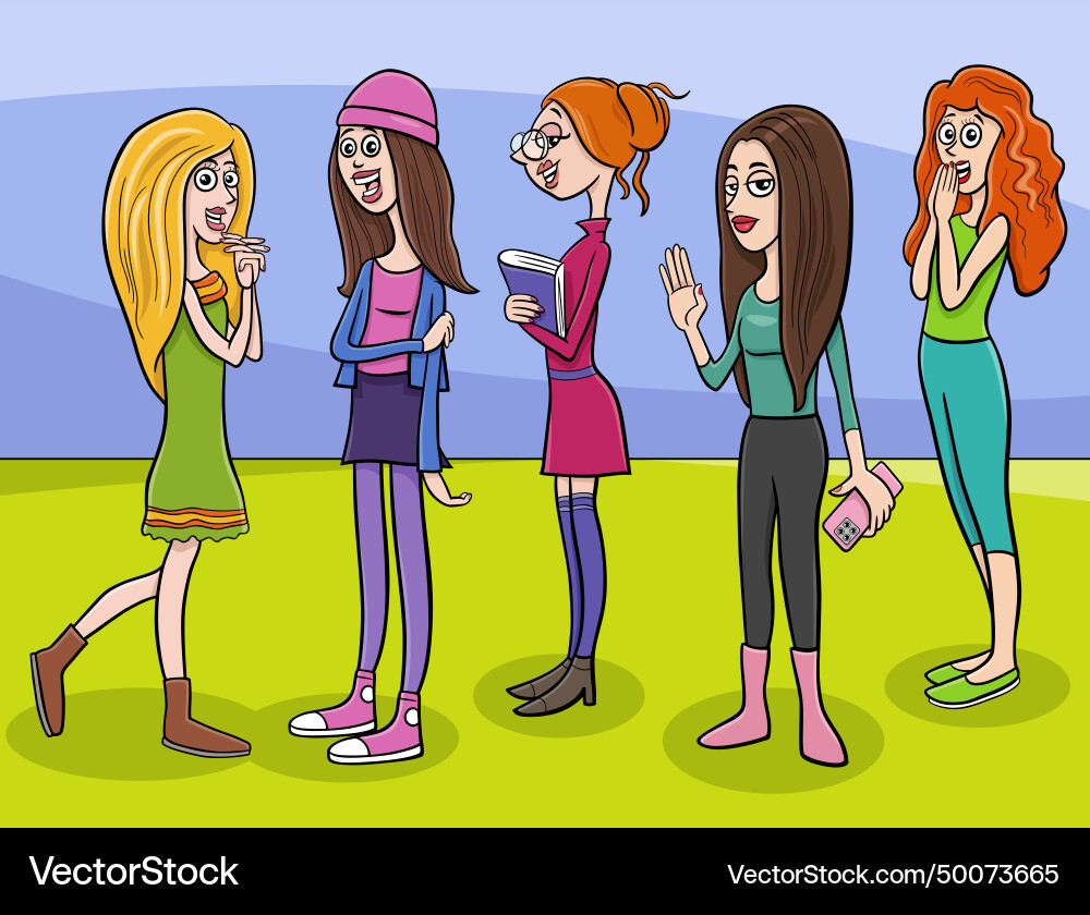 Cartoon young women comic characters group Vector Image