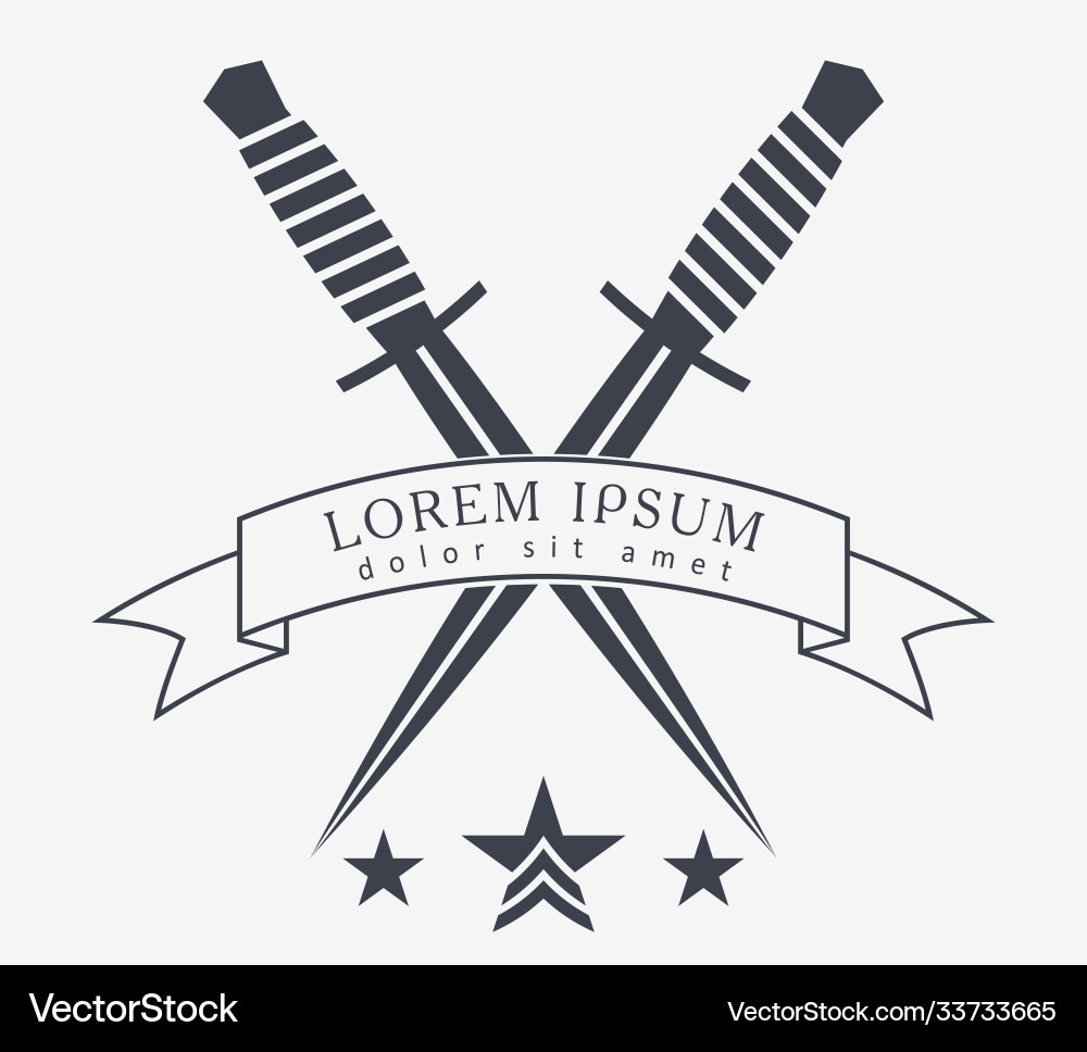 Crossed daggers combat knives emblem Royalty Free Vector