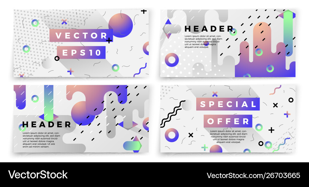 Memphis style banners with geometric shapes Vector Image