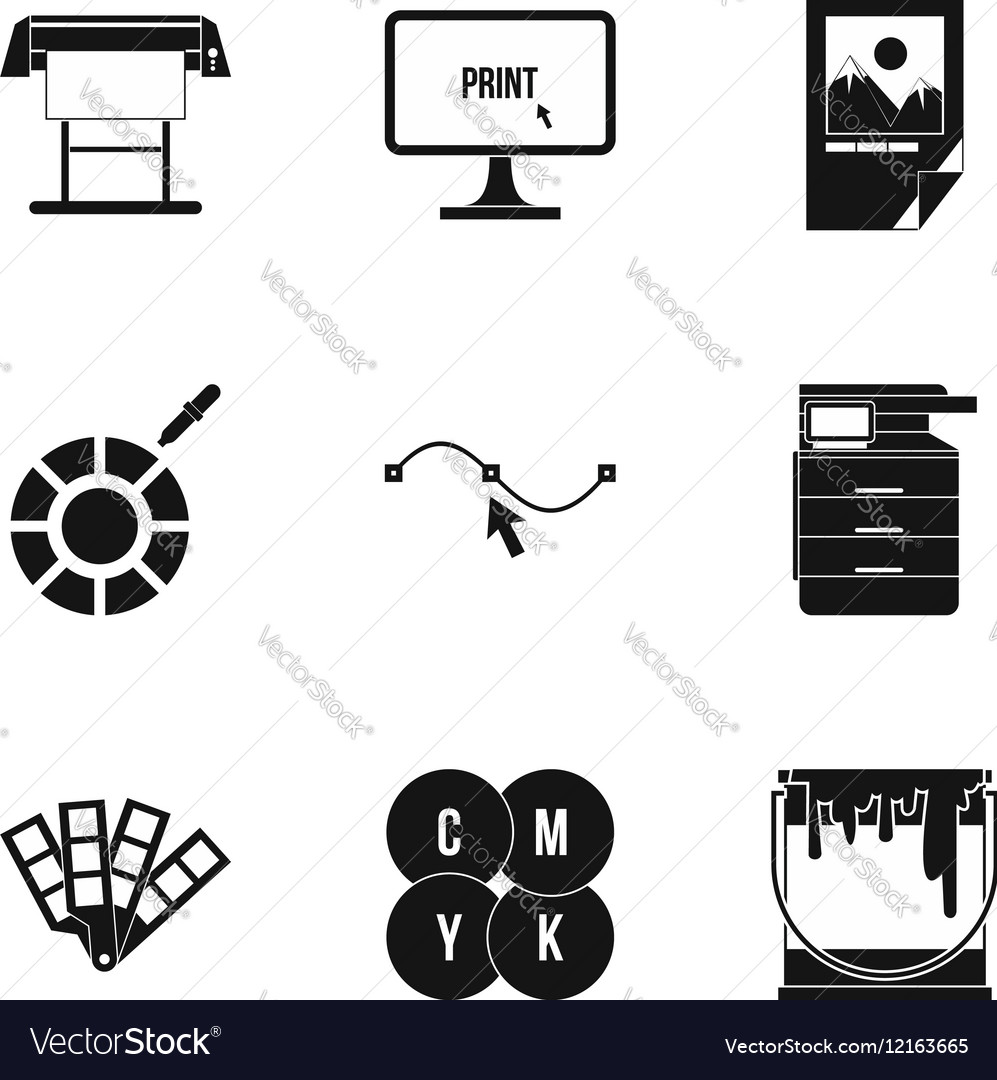 Printing in polygraphy icons set simple style Vector Image