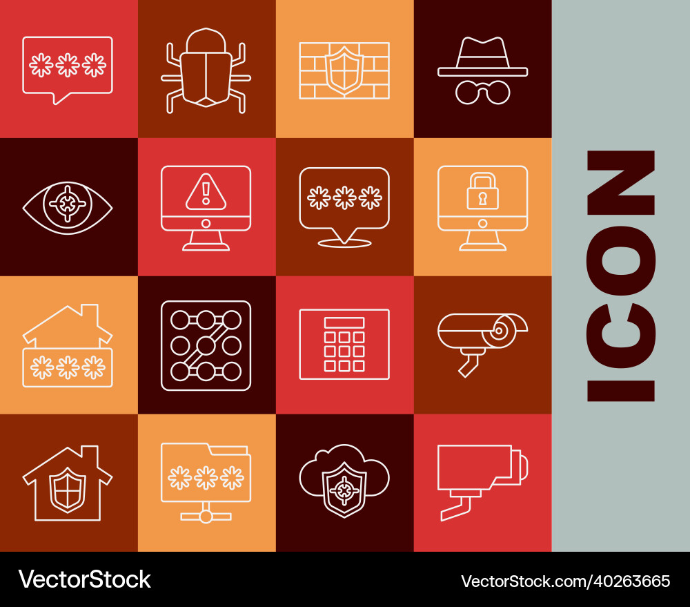 Set line security camera lock on monitor shield Vector Image